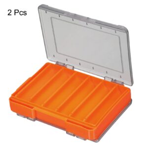 PATIKIL Two-Sided Plastic Box Fishing Lure Storage Container, 2 Pack 12 Grids Fish Tackle Organizer, Orange