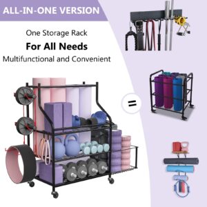 AOMOTA Home Gym Storage, Weight Rack for Home Gym, Yoga Mat Holder，Dumbbell Rack for Home Gym, Gym Rack for Home Gym with Extra Side Storage Space for Dumbbells, Kettlebells, Resistance Bands and More