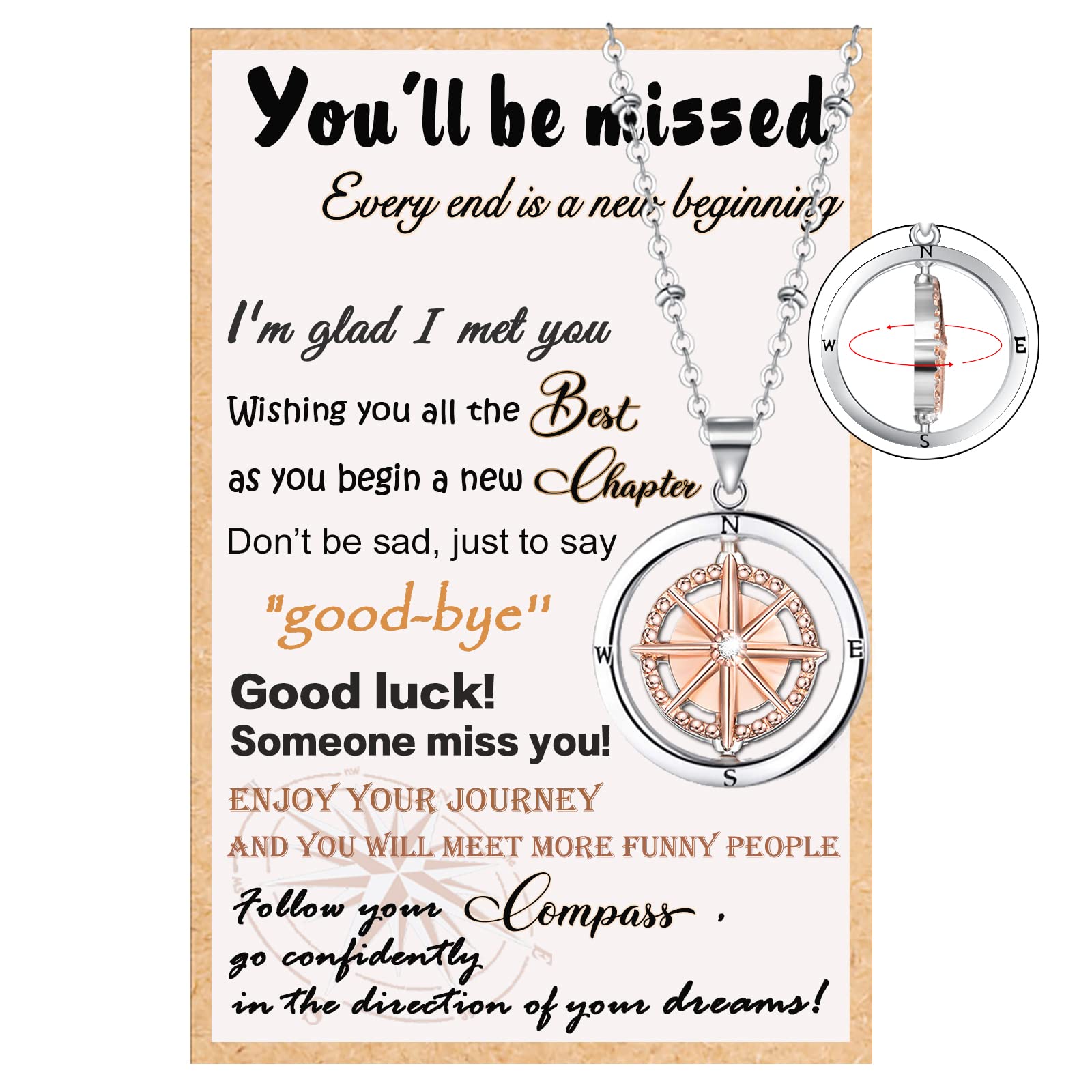 Tarsus Farewell Gifts Going Away Gift for Coworker Friends, Goodbye Moving Away Coworker Retirement Leaving Gifts for Women Graduation Gifts Compass Necklace Jewelry