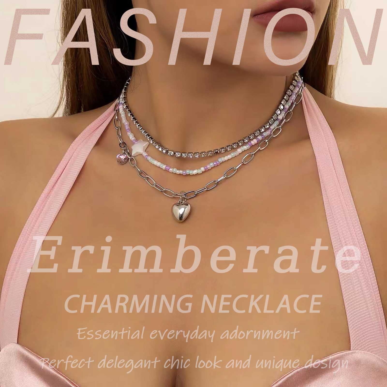 Erimberate Bohemian Butterfly Pendant Necklace Choker Silver Crystal Choker Necklace Layered Lace Chain Necklace Insect Chain Necklace Jewelry for Women and Girls