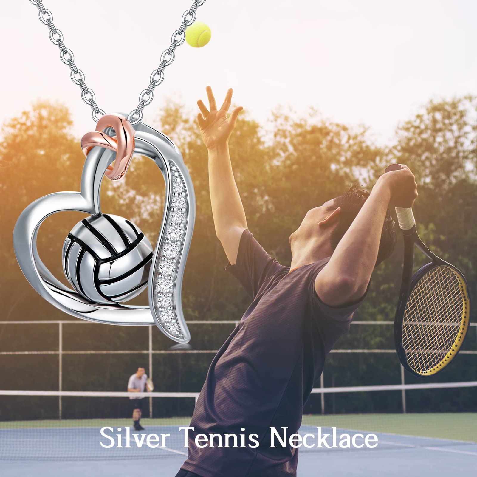 YAFEINI Volleyball Necklace Sterling Sliver Heart Charm Pendant Sports Necklace Jewelry for Women