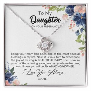 yametee personalized to my daughter on your pregnany necklace you will be amazing mother mama new mom first time mothers day jewelry customized gift box message card love knot necklace