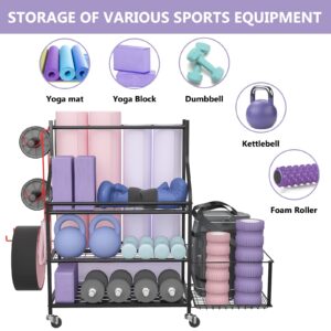 AOMOTA Home Gym Storage, Weight Rack for Home Gym, Yoga Mat Holder，Dumbbell Rack for Home Gym, Gym Rack for Home Gym with Extra Side Storage Space for Dumbbells, Kettlebells, Resistance Bands and More