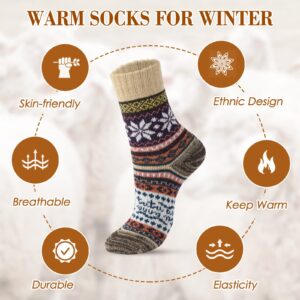 5 Pairs Comfortable and Warm Vintage Crew Socks for Women - Soft Wool Knit Cabin Socks, Cozy Thick Winter Gifts