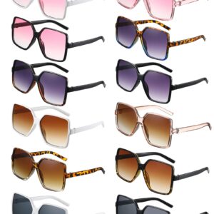 Coume 12 Pairs Square Oversized Sunglasses Shades Retro Square Sunglasses for Women Men Trendy Sunglasses Y2k Sunglasses