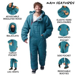 Selk'bag Original Wearable Sleeping Bag - Outdoor and Indoor Sleeping Bags for Camping, Hiking, Travel, and Backpacking - Sleeping Bag Suit - Temp Rating 35 to 44 Degrees F - Green Ice - Small