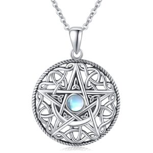 twoowl pentagram necklace 925 sterling silver moon pentacle pendant celtic knot pagan witchy wiccan amulet jewelry gifts for women girlfriend