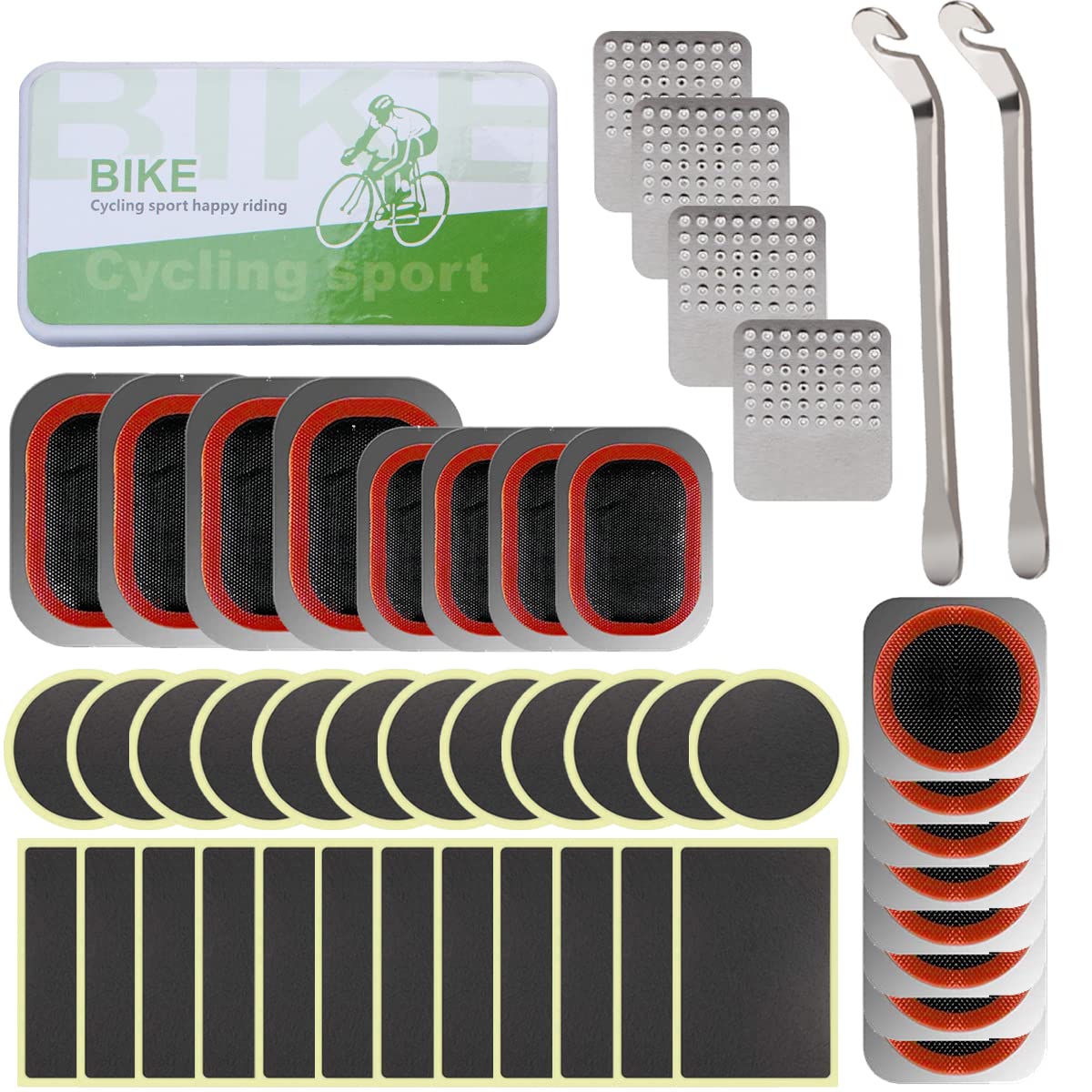 EDIONS Bike Inner Tube Patch Kits, Bicycle Tire Repair Kit with Glueless Self-Adhesive Patches, Vulcanizing Patches, Metal Rasp, Portable Storage Box for Bicycle, Motorcycle, Inflatable Rubber (Set 2)