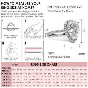 Michooyel S925 3.0ct Pear Cut Engagement Ring for Women Cubic Zirconia Wedding Ring Promise Ring Sterling Silver Wedding Band