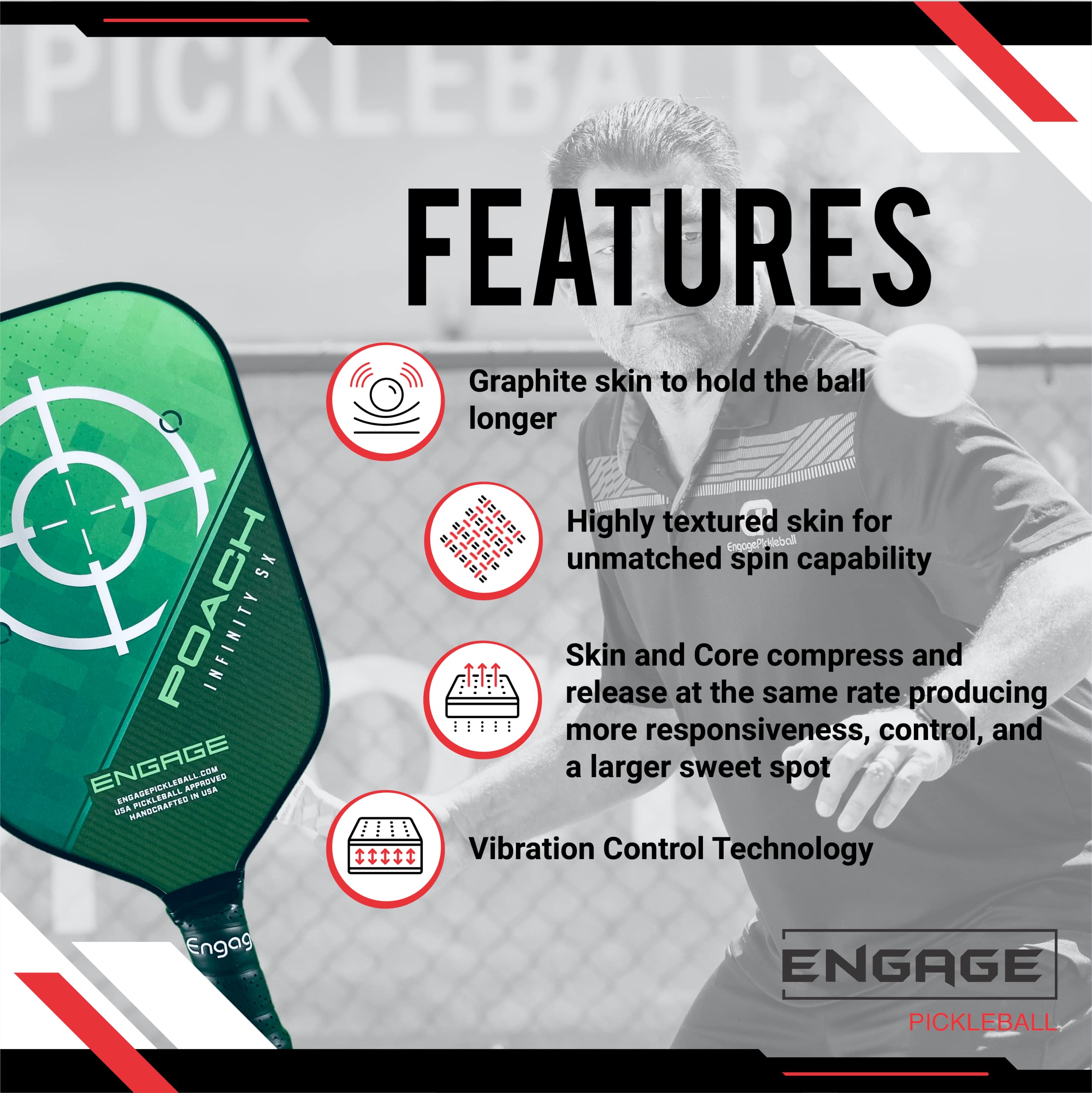 Engage Pickleball Poach Infinity SX Pickleball Paddle - Pickleball Paddles with Black Polymer Core - USAPA Approved Pickleball Paddles - Pickleball Rackets for Adults - Lite (Green)