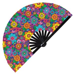 hippie hand fan foldable bamboo circuit rave hand fans groovy retro funky hippy 70's fan outfit party gear gifts music festival rave accessories (style 8)