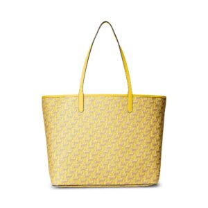 lauren ralph lauren coated canvas medium collins tote birch tan/parchment/yellow lily one size