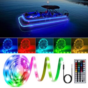 32.8ft boat lights, waterproof led strip lights, 20 colors changing boat accessories with remote, 12v flexible rgb lights for boat sailboat kayak fishing rv awning lights