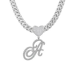 blbljery a initial necklaces silver cuban link chain for women iced out chain with heart letter pendants custom chain name necklace hip hop jewelry gift