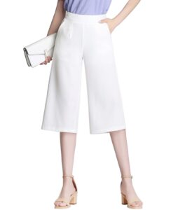 zenthace womens capri yoga pants elastic high waist wide leg workout loose summer pull on capris pants with pockets white m