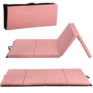 cl.hpahkl 4-fold gymnastics mats 6'x4'x2" thick tumbling mats exercise mat with carrying handles lightweight pu leather gymnastics panel mat for stretching yoga aerobics home exercise(pink)