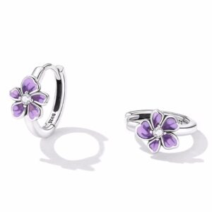 Qings Flower Small Hoop Earrings for Women, S925 Sterling Silver Hypoallergenic Huggie Hoop Earrings Purple Fresh Flower Earrings Jewelry Gifts for Women