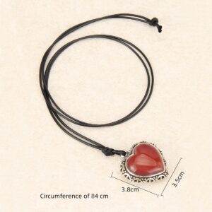 GelConnie Leather Pendants for Women Red Heart Necklace Alloy Agate Pendant Necklace Ethnic Brown Leather Necklace Choker Chunky Pendant Necklaces