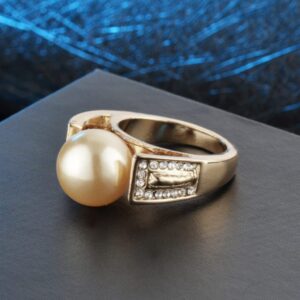 HUKQBUNX 18K Gold Simple Temperament Natural Pearl White Pearl Diamond Inlaid Women's Ring Vintage Women's Precious Couple Ring Size 6-9 (Size 8)