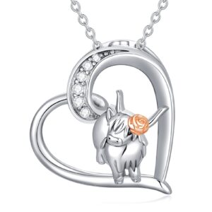 yafeini highland cow necklace sterling silver cow pendant charm jewelry gifts for women