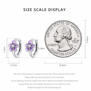 Qings Flower Small Hoop Earrings for Women, S925 Sterling Silver Hypoallergenic Huggie Hoop Earrings Purple Fresh Flower Earrings Jewelry Gifts for Women