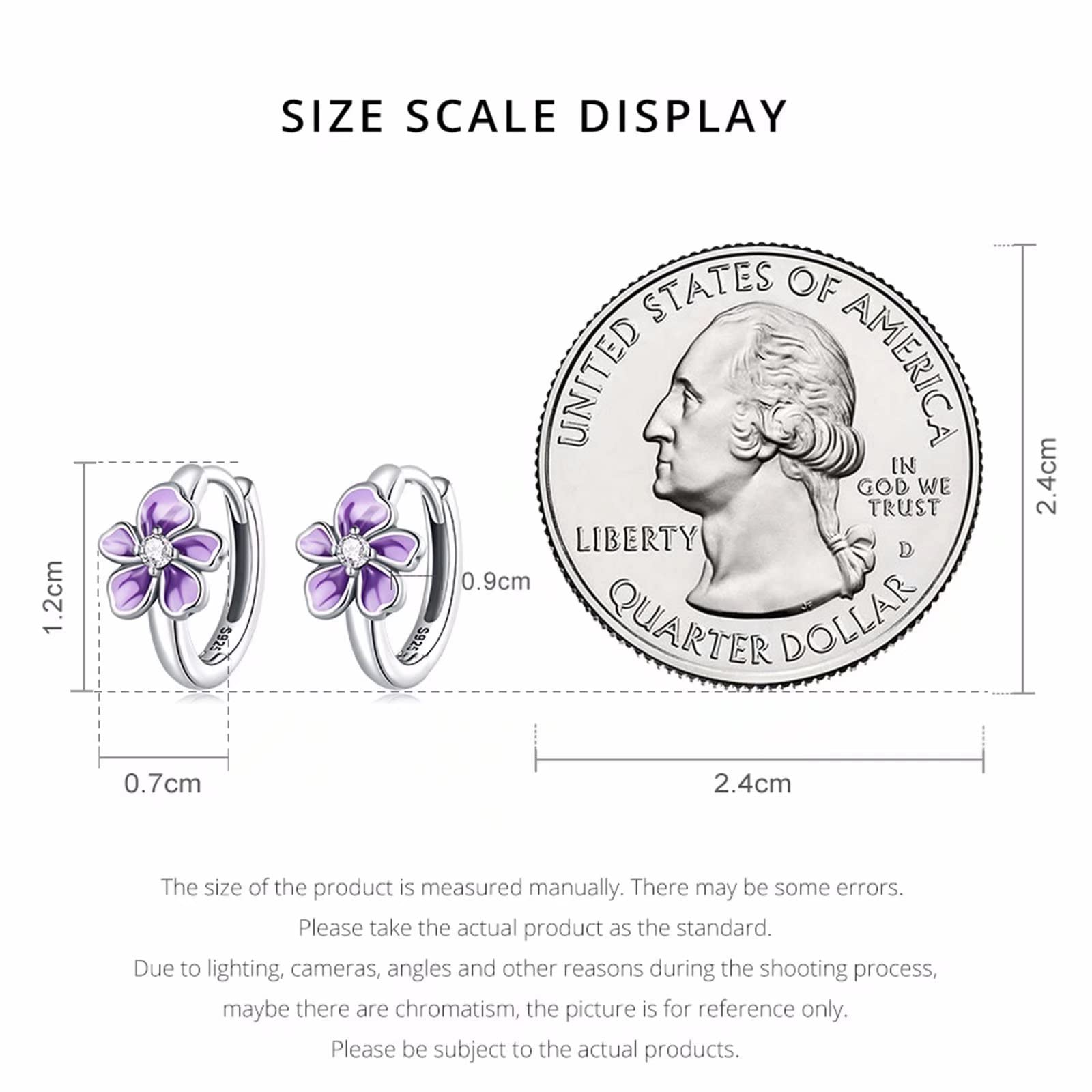 Qings Flower Small Hoop Earrings for Women, S925 Sterling Silver Hypoallergenic Huggie Hoop Earrings Purple Fresh Flower Earrings Jewelry Gifts for Women