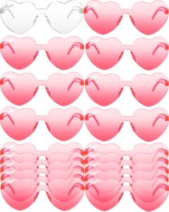 dunzy 18 pairs rimless heart shaped sunglasses bachelorette sunglasses bride bridesmaid sunglasses for women party (pink)