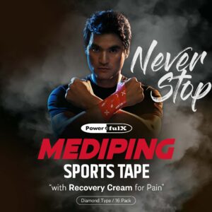 Powerful-X MEDIPING Sports Tape with Recovery Cream for Pain l Therapeutic Athletic Tape l Pain Relief, Diamond Type, 16 Pack, Beige