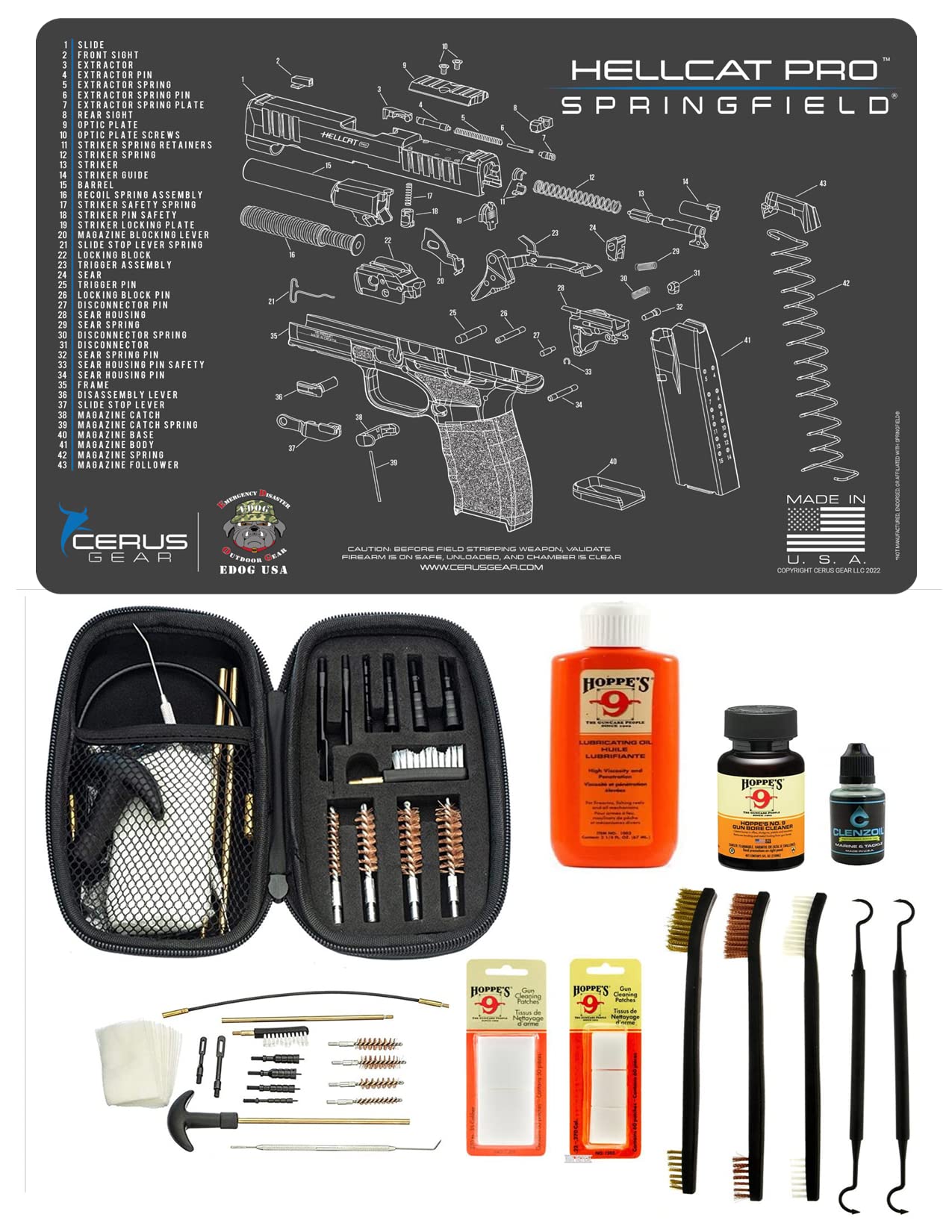 Range Warrior 27 Pc Gun Cleaning Kit - Compatible with Staccato - Schematic (Exploded View) Mat, Range Warrior Universal .22 9mm - .45 Kit & Tac Book Accessories Set