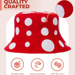 Shrumiez Red Mushroom Hat - Mushroom Bucket Hat for Mario Toad Toadstool Toadette Rave Cosplay Costume Outfit Adult Women Men