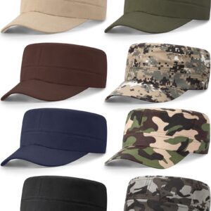 8 Pcs Military Style Caps for Men Cadet Army Adjustable Unisex Washed Cotton Cadet Hat for Women (Classic Style)