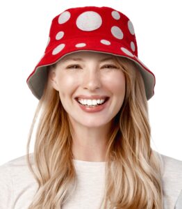 shrumiez red mushroom hat - mushroom bucket hat for mario toad toadstool toadette rave cosplay costume outfit adult women men