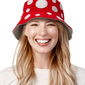 Shrumiez Red Mushroom Hat - Mushroom Bucket Hat for Mario Toad Toadstool Toadette Rave Cosplay Costume Outfit Adult Women Men