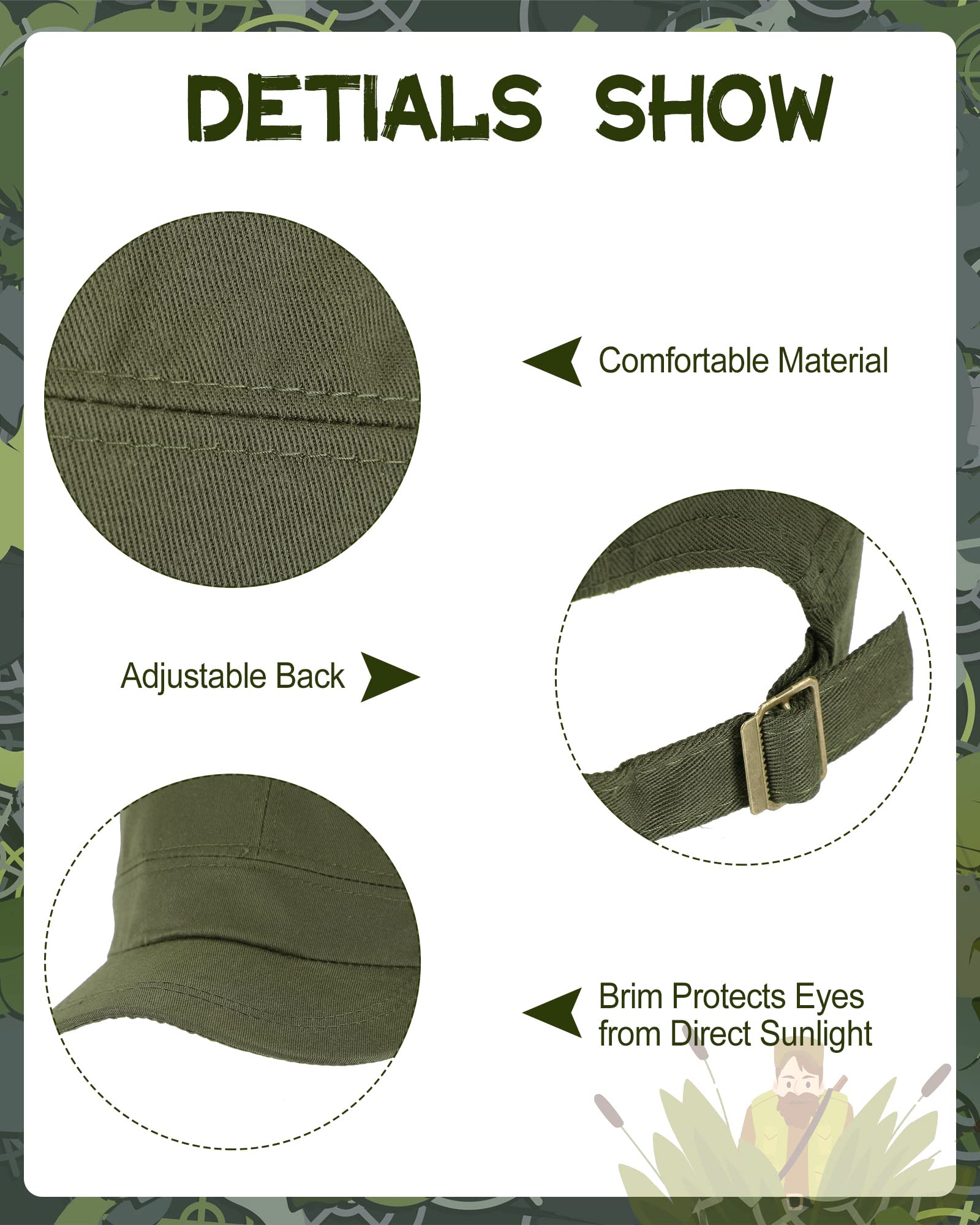 8 Pcs Military Style Caps for Men Cadet Army Adjustable Unisex Washed Cotton Cadet Hat for Women (Classic Style)