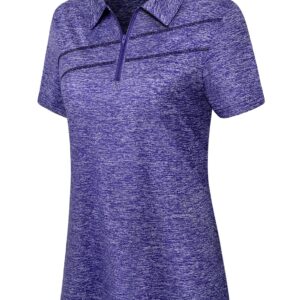 MISS FORTUNE Womens Plus Size Gym Shirts Running Golf Tops Workout Shirts, Quick Dry Sport Tops Short Sleeve Purple 2XL