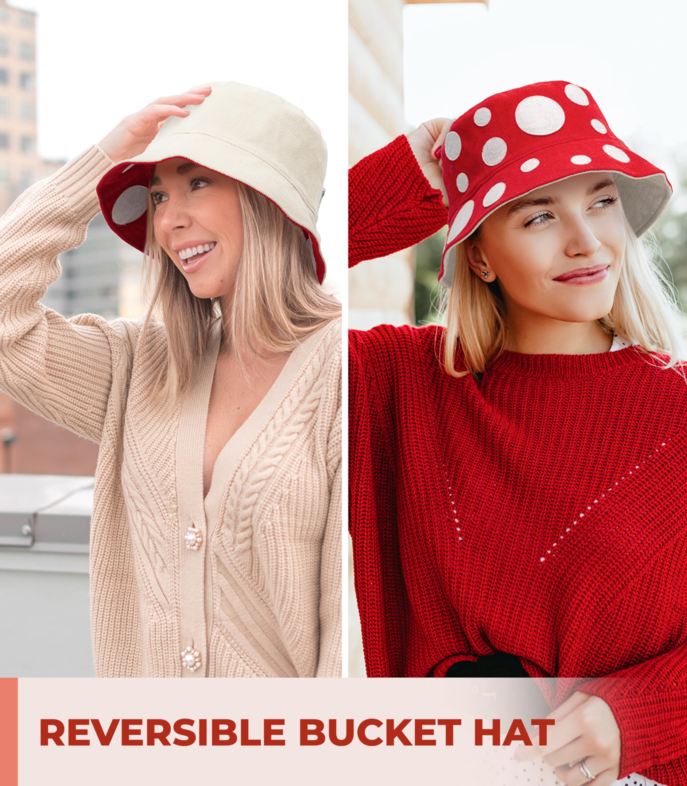 Shrumiez Red Mushroom Hat - Mushroom Bucket Hat for Mario Toad Toadstool Toadette Rave Cosplay Costume Outfit Adult Women Men