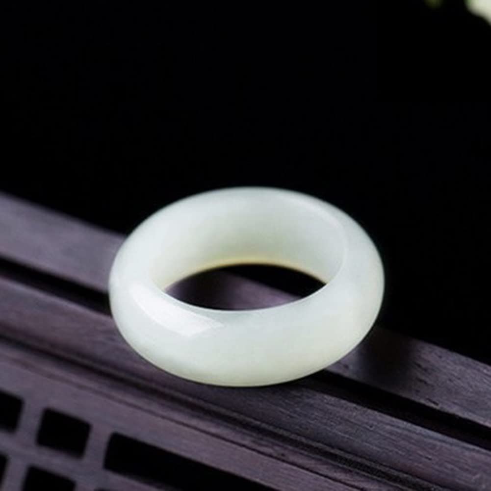 BXSMNH Natural Genuine White Jade Eternity Ring Chinese Good Luck Energy Rings for Women Men Trendy Jewelry (Size : 12)