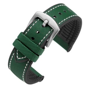 watchdives nylon rubber bottom watch straps canvas men watch band breathable waterproof replacement bands 20mm 22mm (20mm, green)