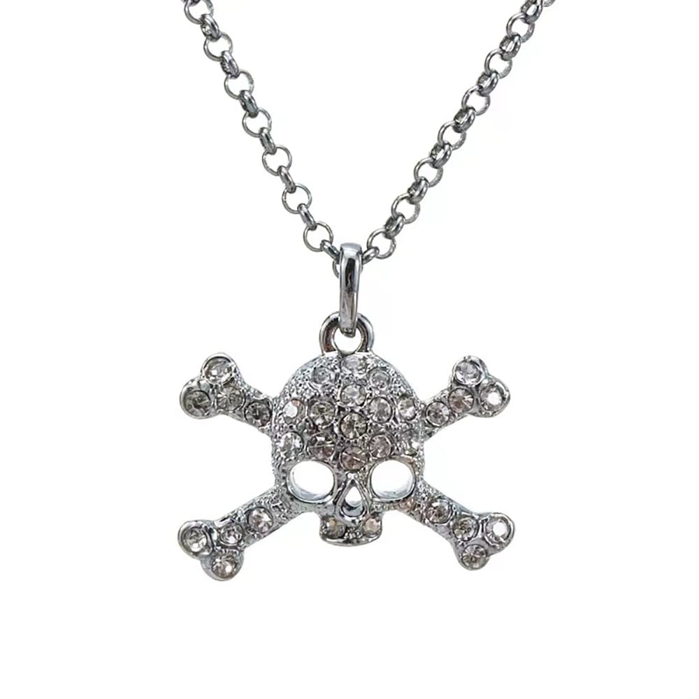 BENBIYO Skull Necklace Orb Saturn NANA Gothic Silver Rhinestone Crossbones Pendant Necklace for Women