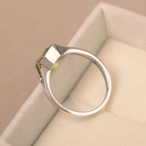 LUO 925 Sterling Silver Asscher Cut 6X6 MM Peridot Ring Anniversary Ring for Women US Size 10