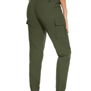 MAGCOMSEN Hiking Pants Women Waterproof Lightweight Quick Dry Cargo Pants Outdoor Casual Travel Joggers Army Green, M