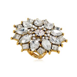 dtja boho geometric cz flower statement ring for women gold tone bohemian antique mosaic crystal expandable adjustable open wrap finger rings comfort fit exaggerated indian bollywood party jewelry