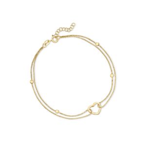 ross-simons 18kt gold over sterling heart and bead anklet. 9 inches