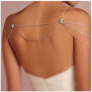 Women Rhinestone Layered Shoulder Chain Necklace Sexy Bikini Body Chain Party Wedding Summer Beach Jewelry Accessories (Silver)