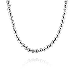 savlano 925 sterling silver 7mm handmade bead ball strand chain necklace for women - made in italy comes with a gift box (20,7mm)