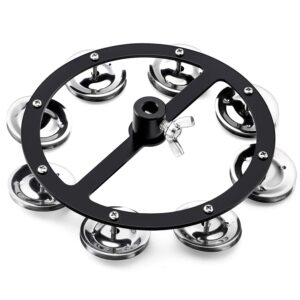 facmogu 5.5 inch mountable cymbal hi-hat tambourine with single row 8-pair stainless steel jingles 37cm/1.5in, drum set tambourine with wing nut mount & durable alloy construction for hihats - black