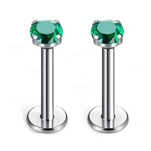 belezadosas g23 titanium labret studs threadless push back 16g lip tragus helix cartilage earring piercing jewelry (1 pair emerald)