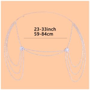 Women Rhinestone Layered Shoulder Chain Necklace Sexy Bikini Body Chain Party Wedding Summer Beach Jewelry Accessories (Silver)