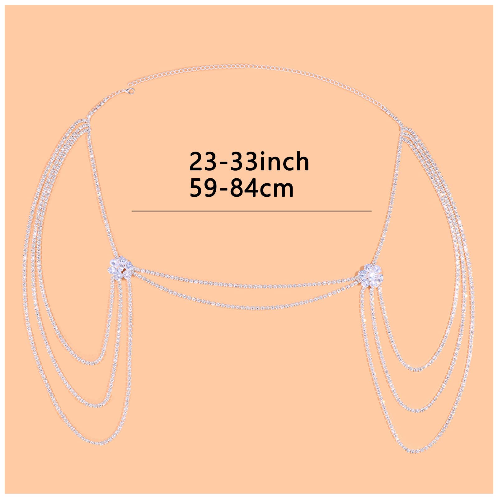 Women Rhinestone Layered Shoulder Chain Necklace Sexy Bikini Body Chain Party Wedding Summer Beach Jewelry Accessories (Silver)