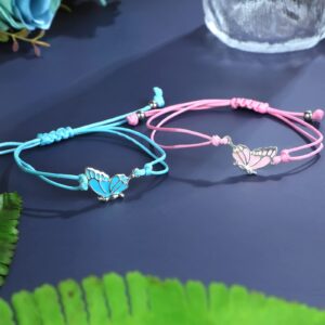 MJartoria BFF Bracelets for 2-Butterfly Matching Bracelets Adjustable Strand Best Friends Bracelet Handmade Charm Friendship Bracelets Jewelry Gifts for Women Couples (Blue+Pink-Silver)